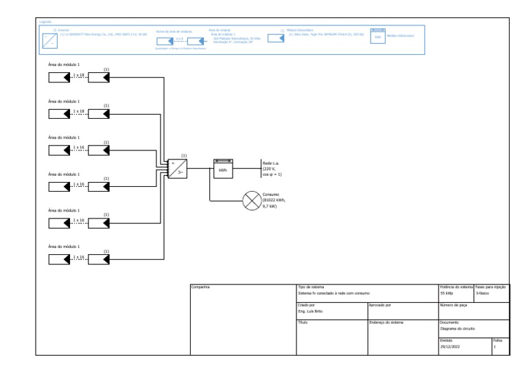Modelo Diagrama Unifilar Projeto 55kwp Usando Inversor String | PDF | Engenharia Elétrica ...