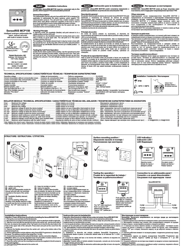 Manual de Instalare Buton de Incendiu Adresabil Teletek SENSOIRIS MCP150 Aparent Izolator ...