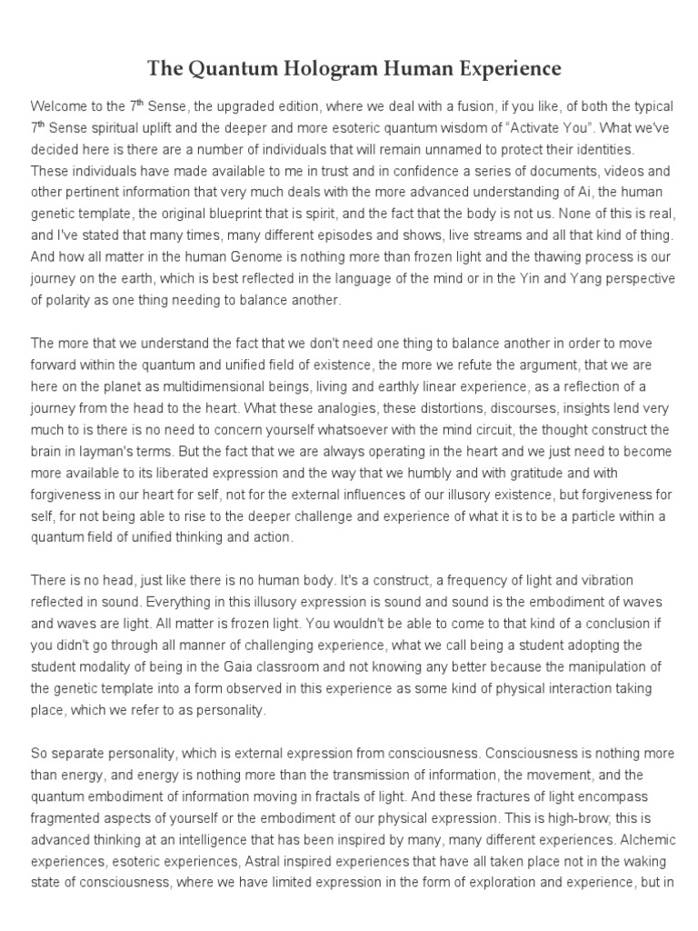 The Quantum Hologram Human Experience Analogy | PDF | Consciousness ...