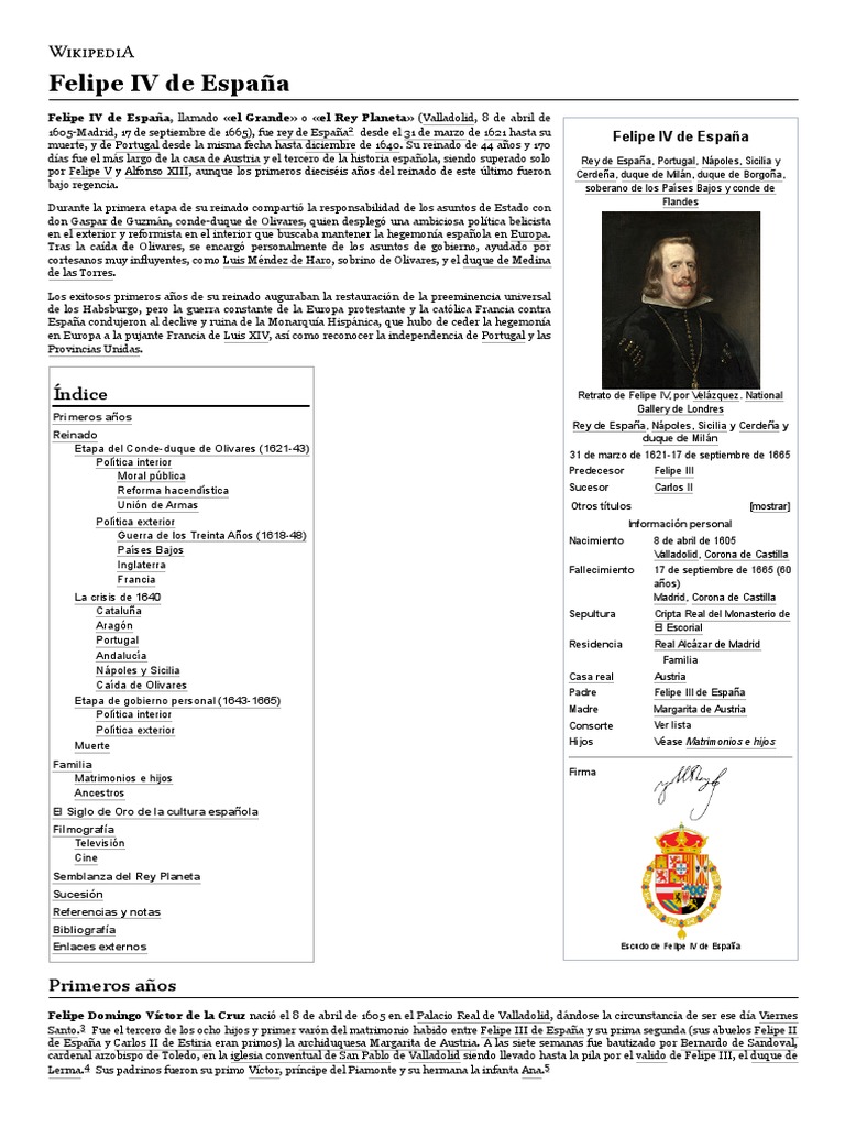 Felipe IV de España - Wikipedia, La Enciclopedia Libre | PDF | España