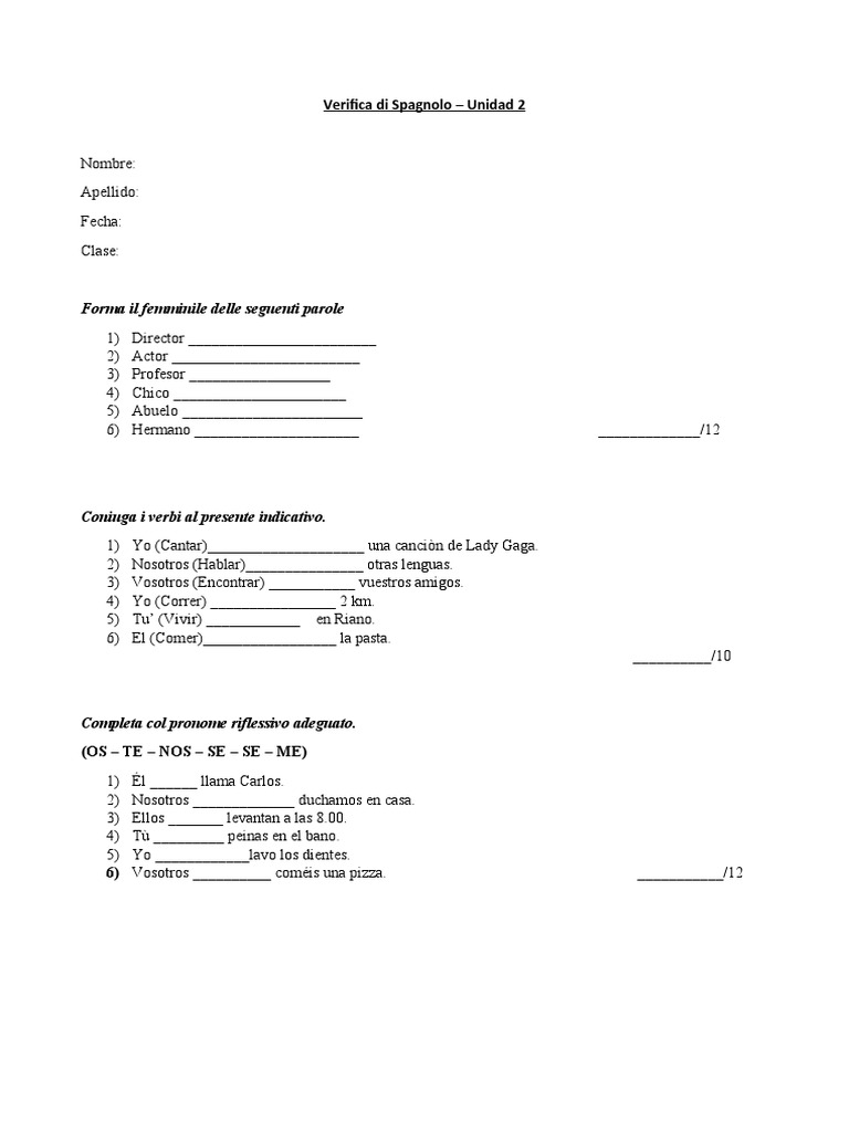 Verifica Di Spagnolo - Sostegno | PDF