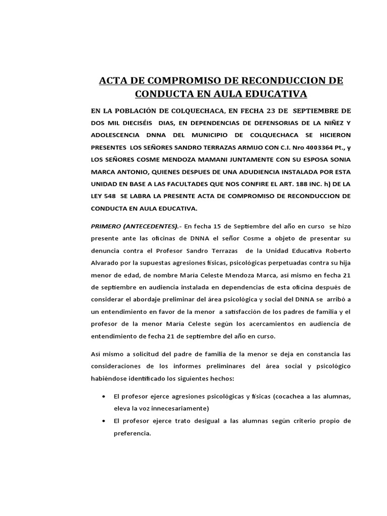 Acta de Buena Conducta Slim | PDF | La violencia contra las mujeres | Violencia
