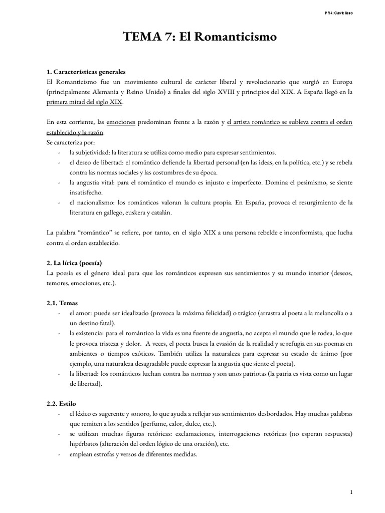 Resumen T7 - El Romanticismo | PDF | Romanticismo | Poesía