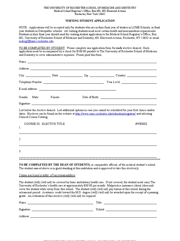 Visiting Student Application | PDF | Medical School | Medicine