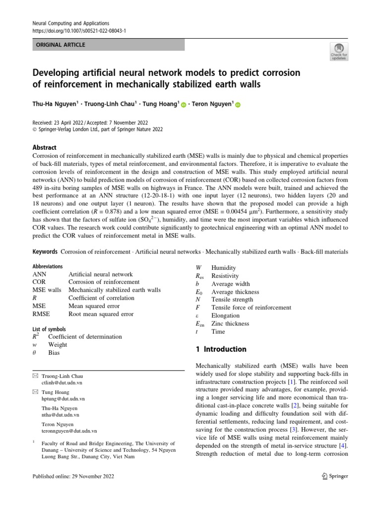 2022 - Developing Artificial Neural Network Models To Predict Corrosion of Reinforcement in ...