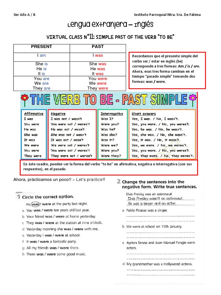 Matias Gacia Cortez - Worksheets N°11 Simple Past of The Verb To Be | PDF