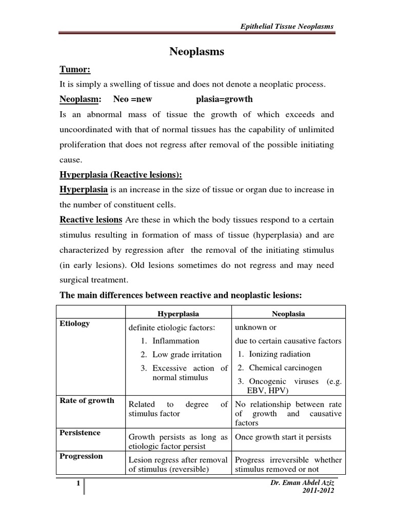 Epithelial Tissue Neoplasms 2011-2012 | PDF | Epithelium | Carcinoma
