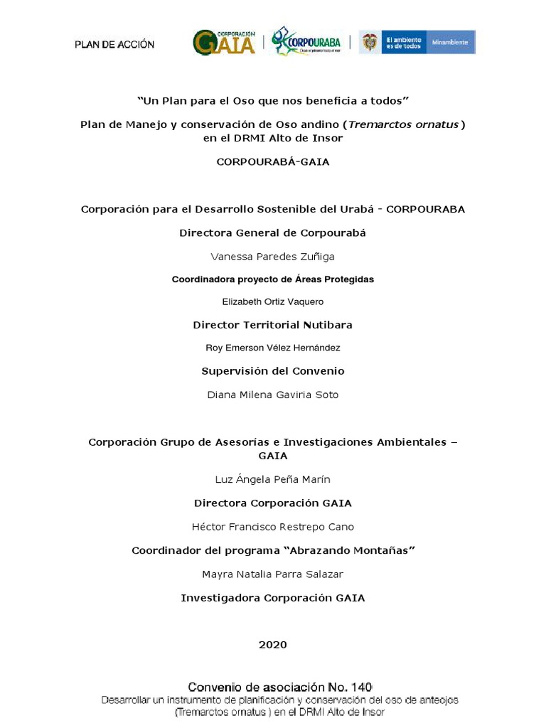 Plan Manejo - Oso - Andino | PDF | Osos | Colombia