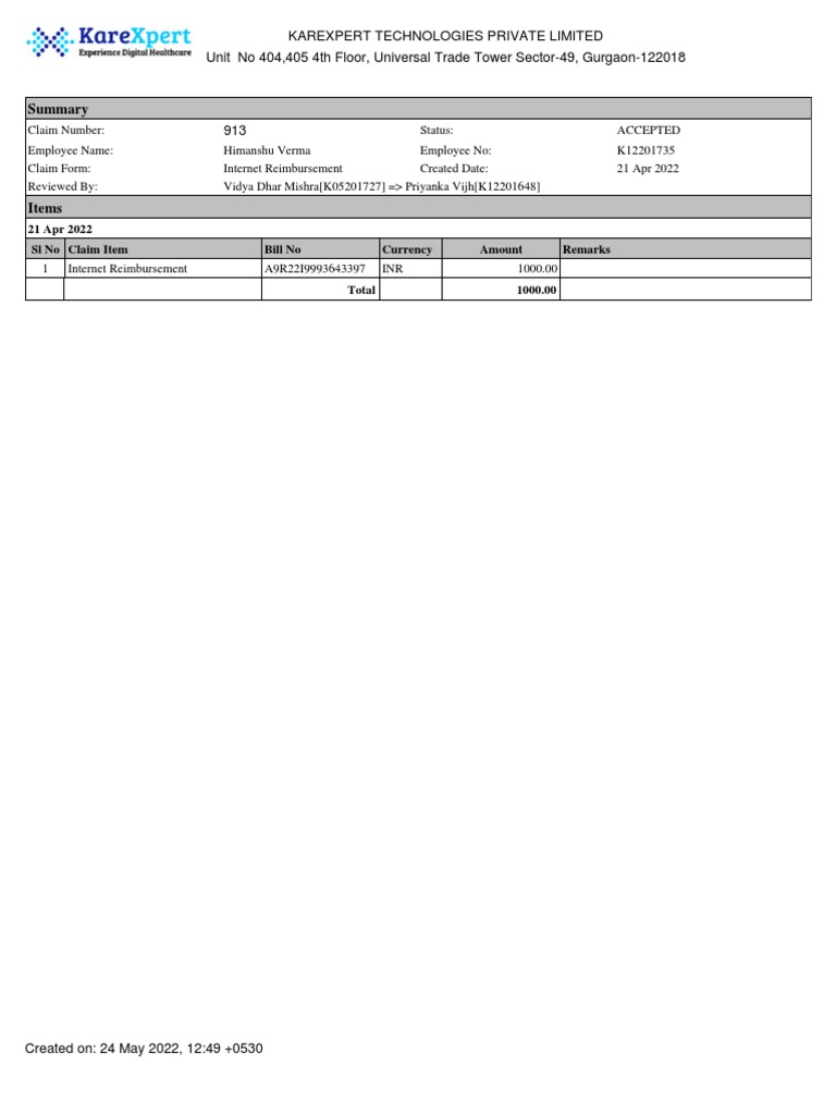 Claim Report - 913 | PDF