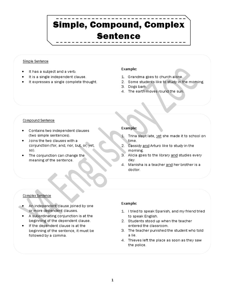 Simple, Compound, Complex Sentence | PDF | Linguistics | Syntax