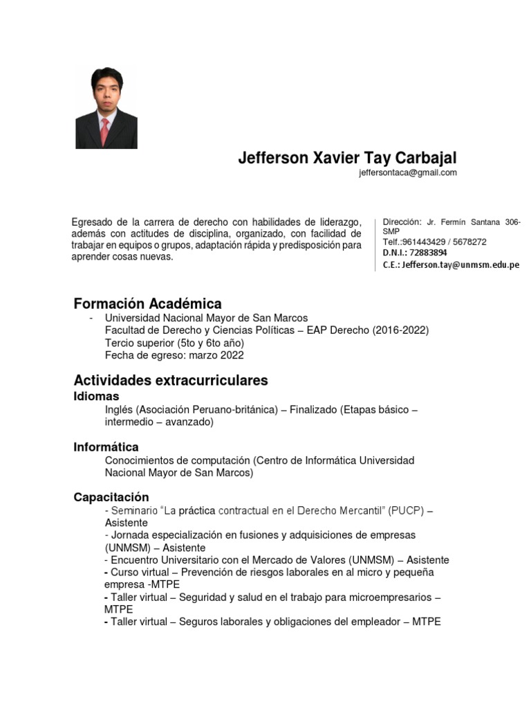 Xavier Tay CV | PDF | Derecho laboral | Justicia