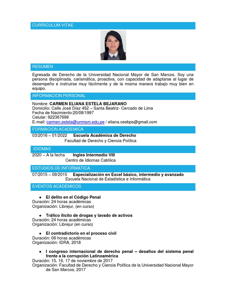 CV Documentado Eliana Estela | PDF | Esfera pública | Ley Pública