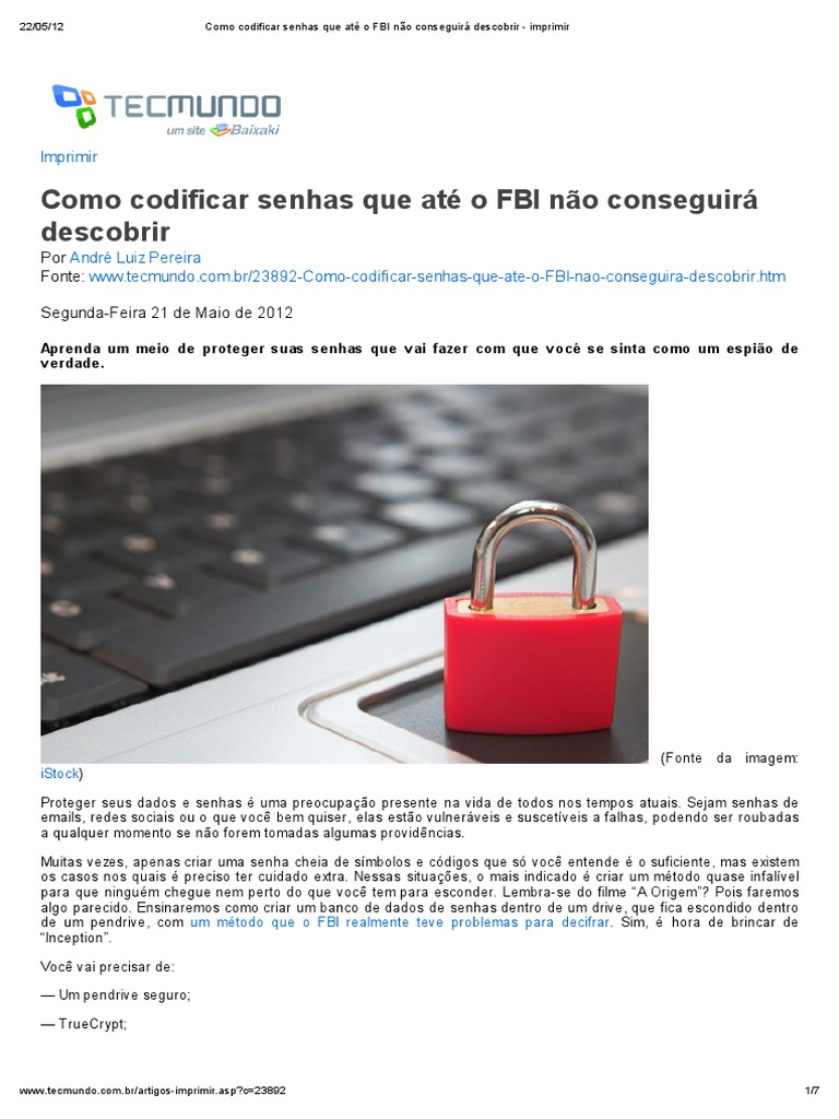 Como Codificar Senhas Que Até o FBI Não Conseguirá Descobrir - Imprimir | PDF | Programa de ...