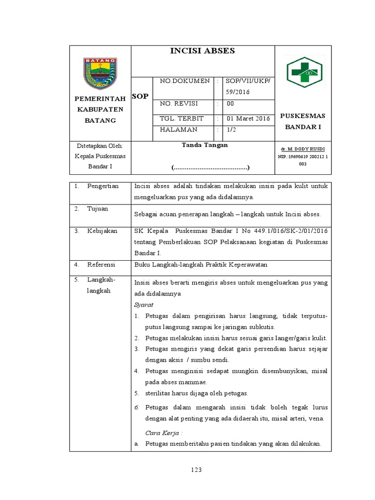 SOP Insisi Abses Puskesmas Bandar | PDF