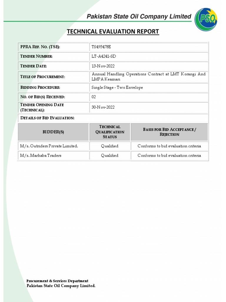 Technical Bid Evaluation Report LT-A4241-SD | PDF