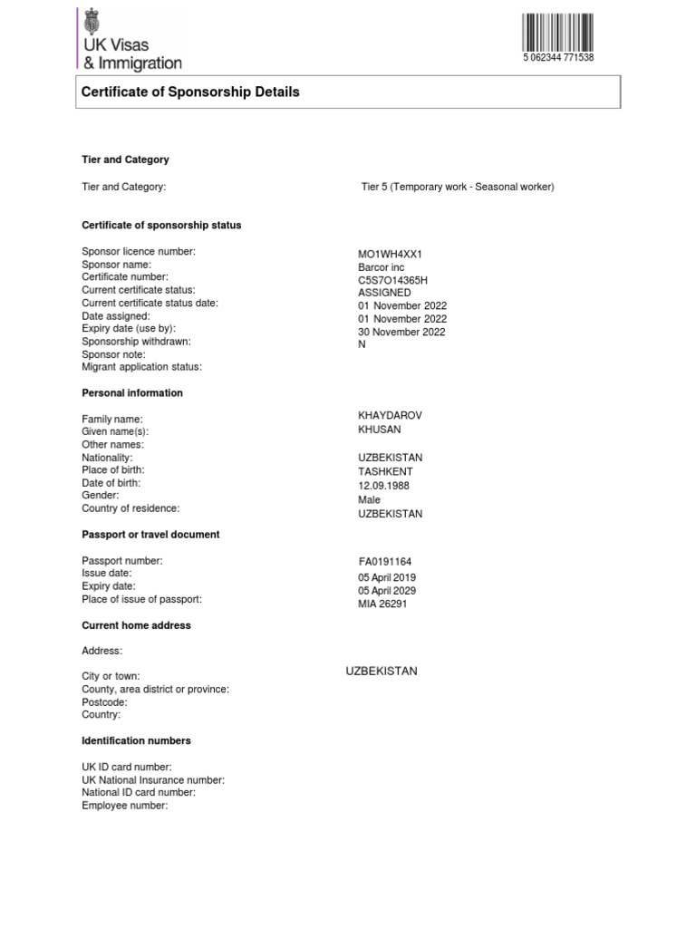 KHAYDAROV | PDF | Identity Document | Government And Personhood