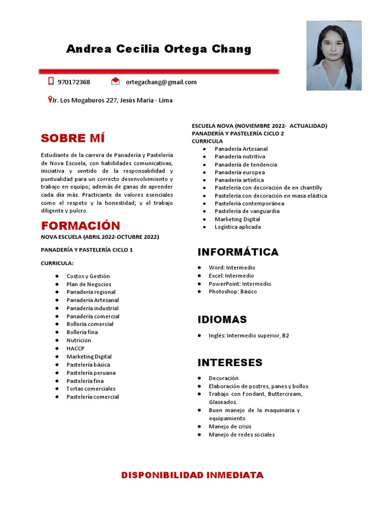 CV ANDREA CECILIA ORTEGA CHANG 2P5M-2022 | PDF | Panadería | Postres