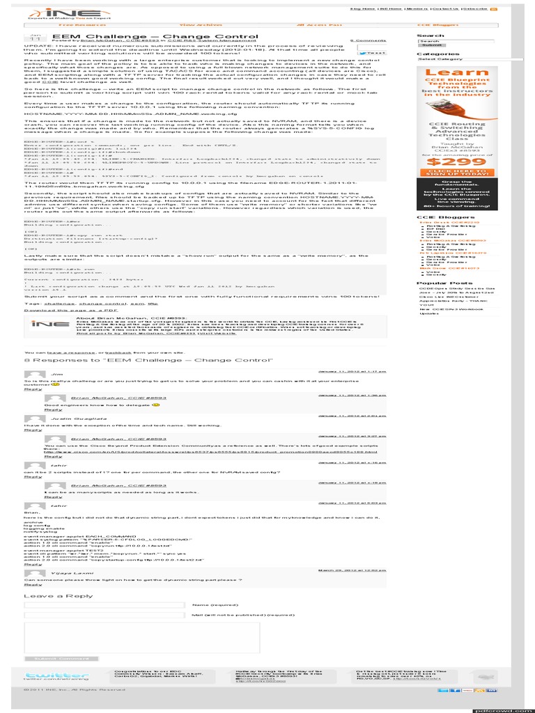 Eem Challenge Change Control | PDF | Command Line Interface | Router (Computing)