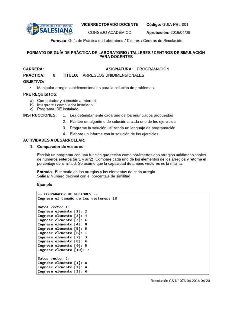 Práctica 08 - Arreglos Unidimensionales - 60 | PDF | Programa de computadora | Programación