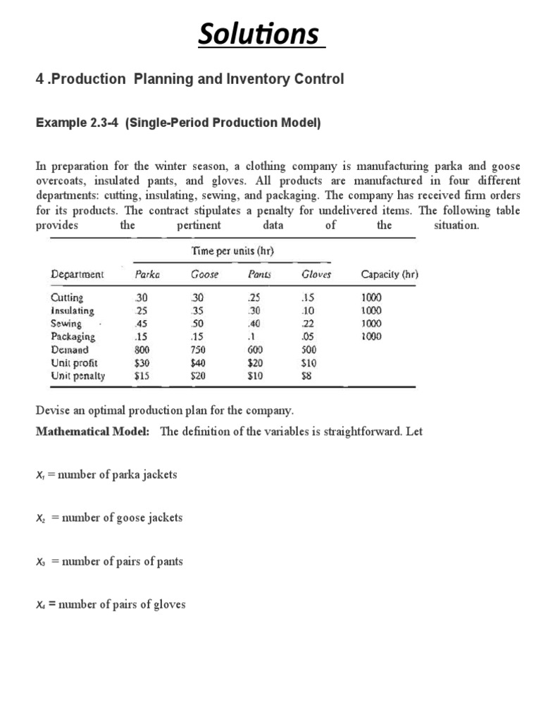 Model Formulation Solutions For Some Course Material Problems Pdf Inventory Mathematical