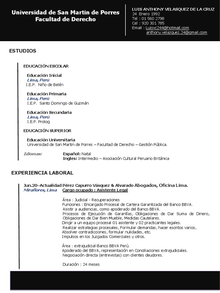 CV - Luis Anthony Velasquez | PDF | Bancos | Lima