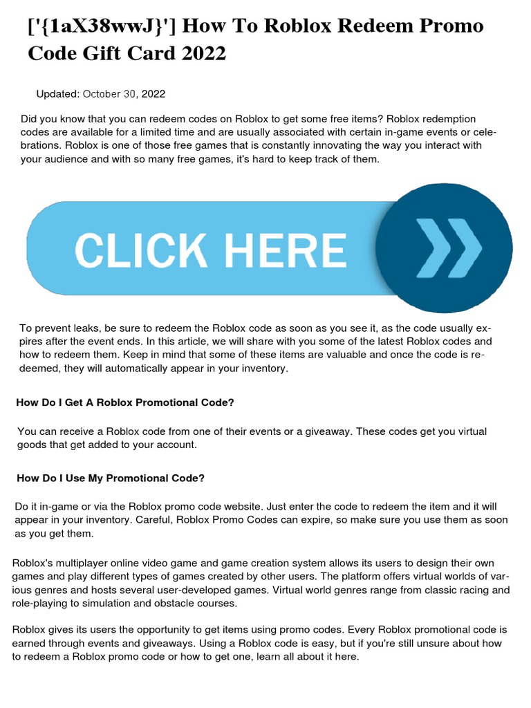 1Ax38Wwj) ') How To Roblox Redeem Promo Code Gift Card 2022 | PDF ...