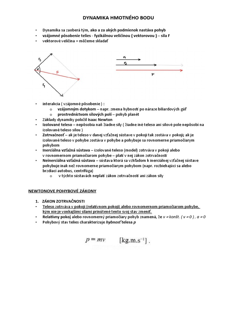 Dynamika Hmotného Bodu - Poznámky | PDF