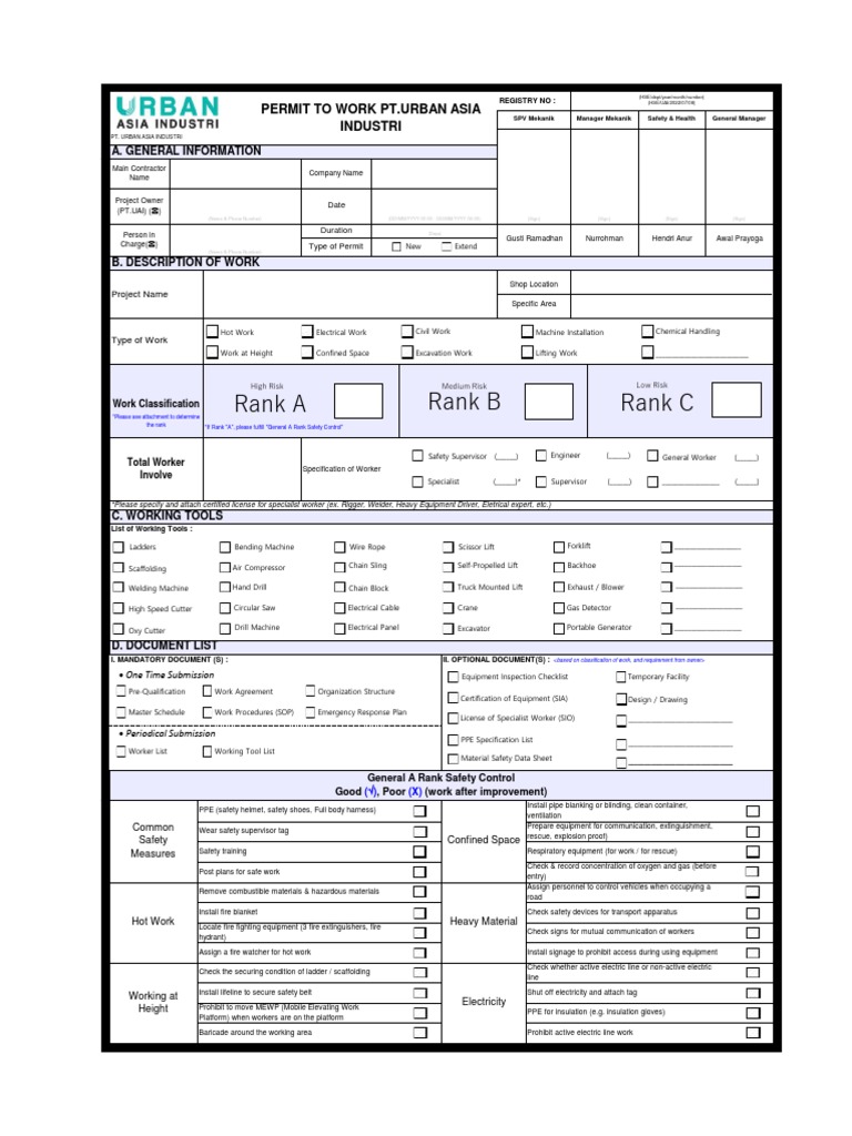 Form General Worker Permitt & Work Permit PT - UAI CSMS | PDF | Fires ...