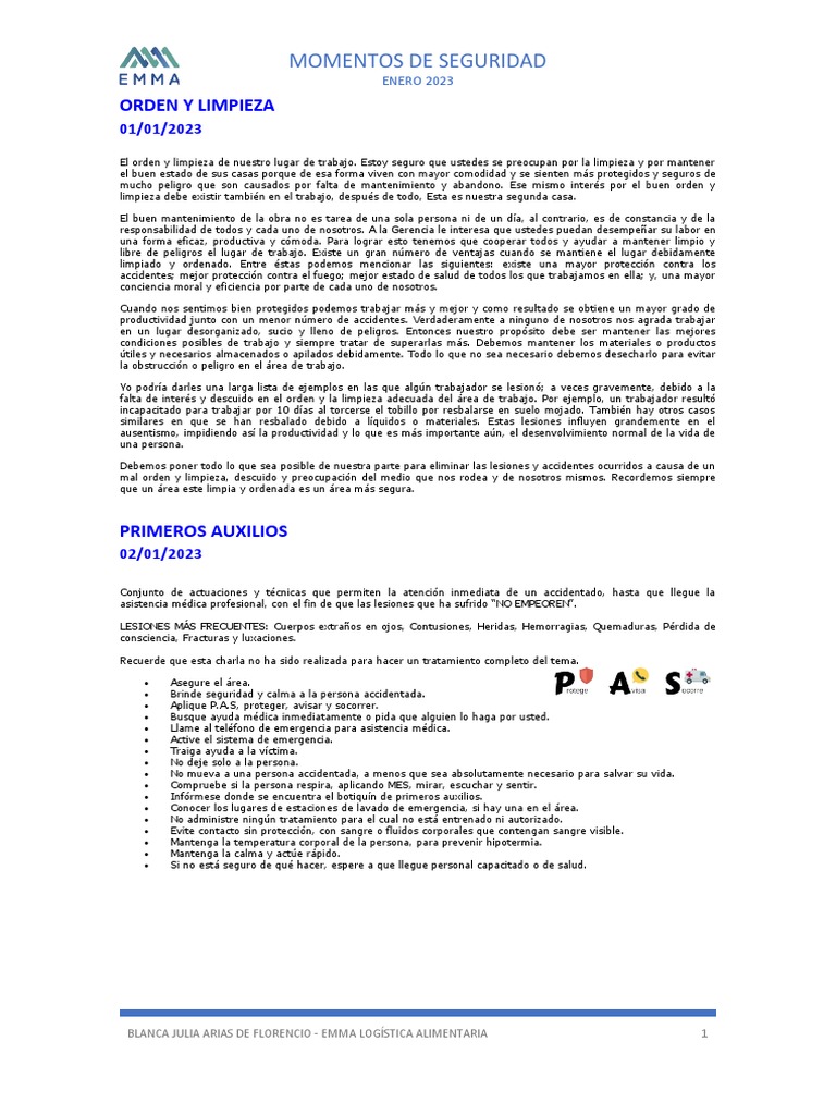 Charlas Diarias Ene23 Emma | PDF | Seguridad y salud ocupacional | Residuos