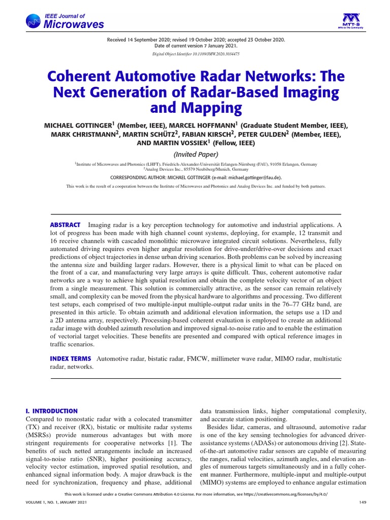 Coherent Automotive Radar Networks The Next Generation of Radar-Based Imaging and Mapping | PDF ...