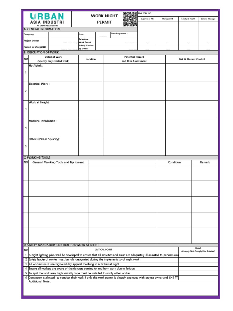 Night Work Permit Guidelines | PDF | Safety | Occupational Safety And ...