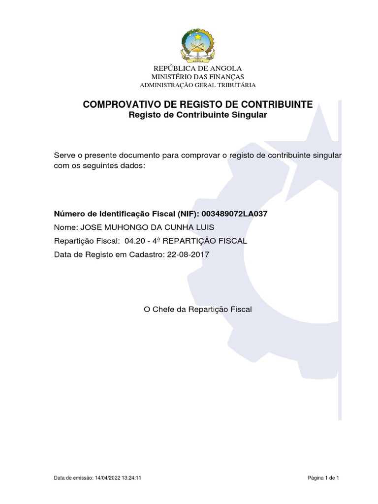 Comprovativo de Registo de Contribuinte | PDF
