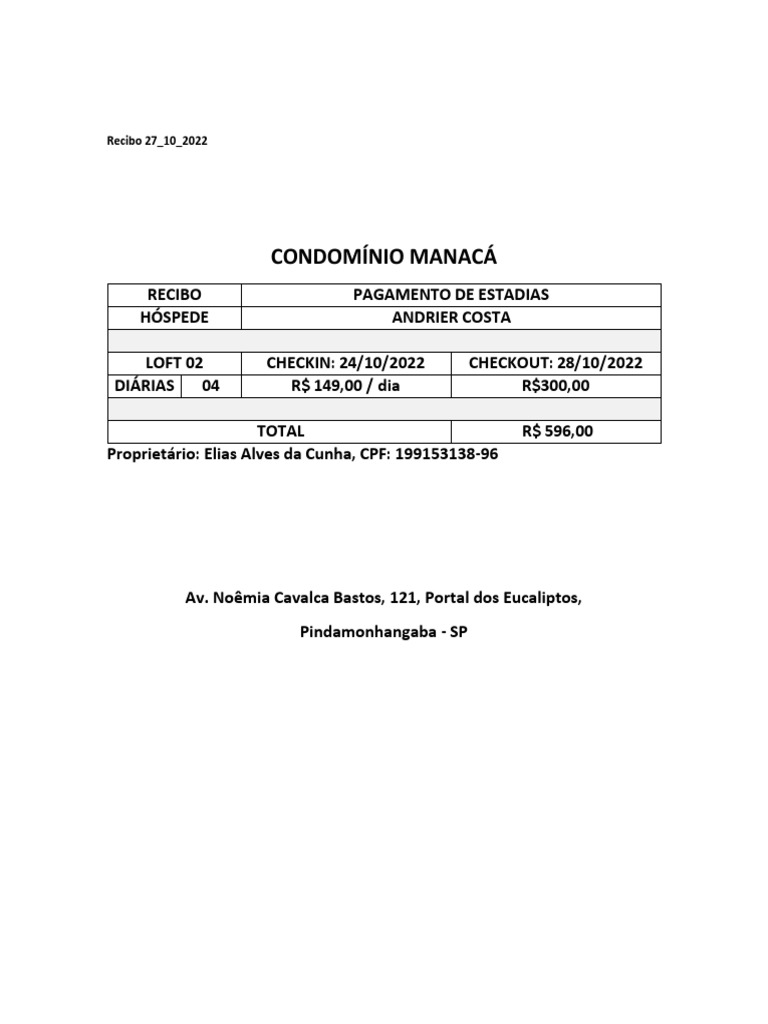Condomínio Manacá 27-10-22 | PDF
