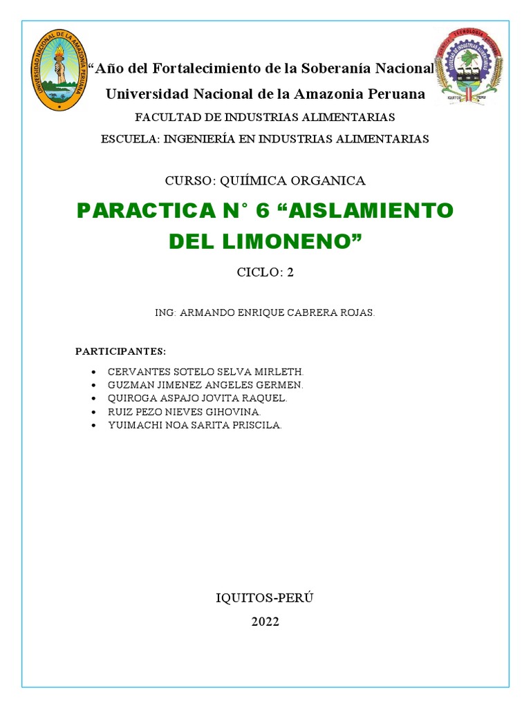 Practica #6 Limoneno | PDF | Ciencias fisicas | Compuestos químicos