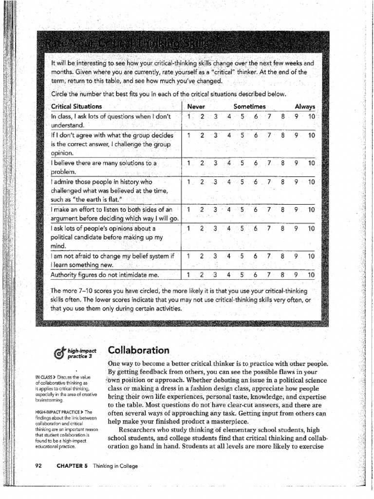 Critical Thinking Survey | PDF