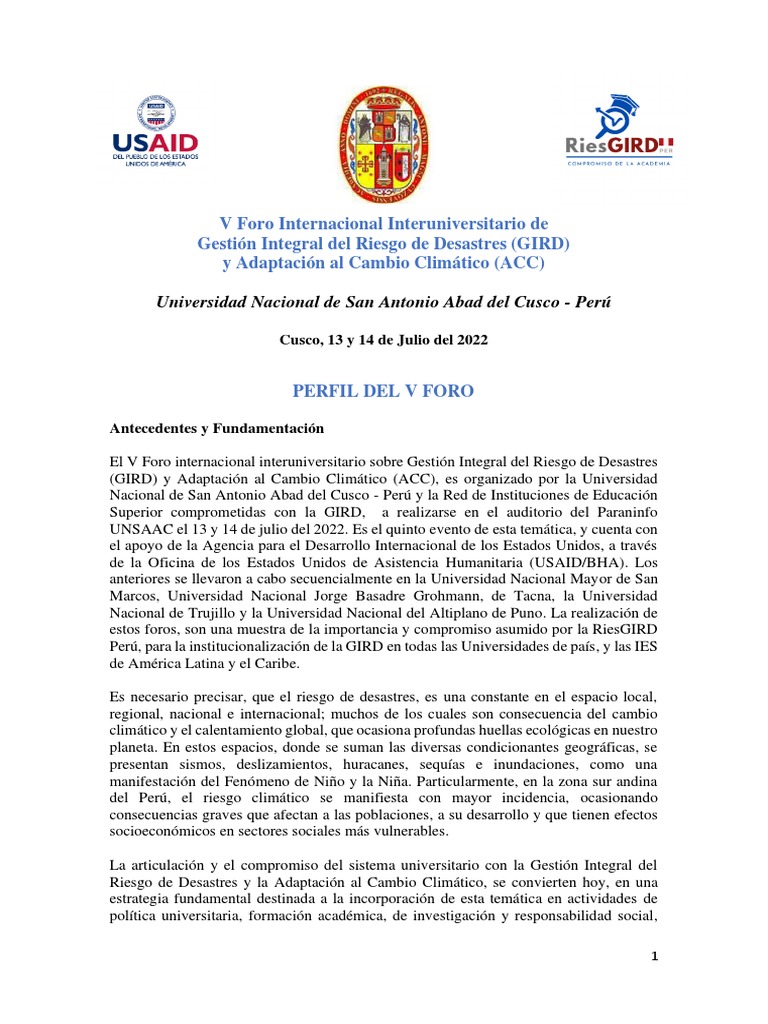 Foro GIRD y Cambio Climático 2022 | PDF | Perú | Universidad