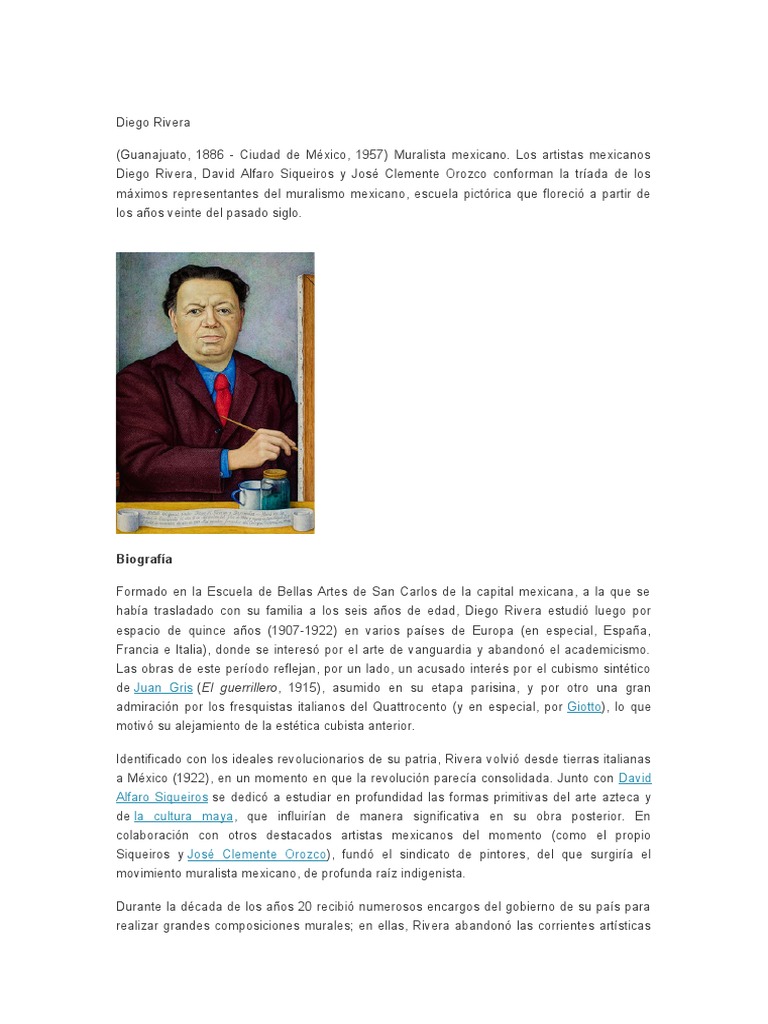 Biografía de Diego Rivera: Muralista Mexicano | PDF | México | Las artes