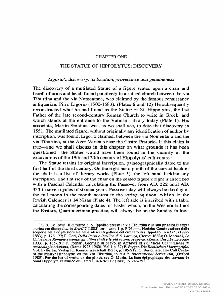 Discovery of Hippolytus Statue | PDF | Easter | Epigraphy