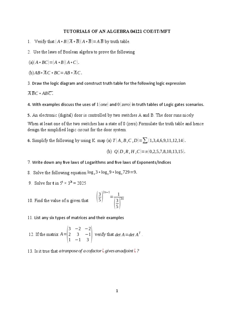TUTORIALS | PDF | Matrix (Mathematics) | Logarithm