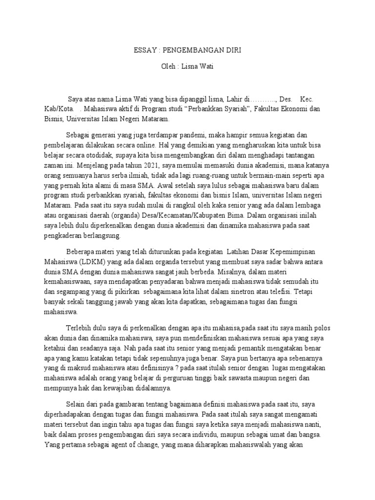 Essay Pengembangan Diri Lisna Wati | PDF