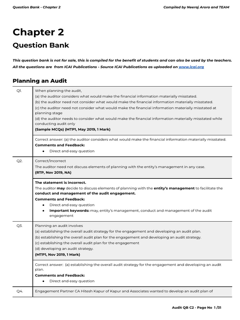 CH - 2 - Question Bank | PDF | Financial Audit | Audit