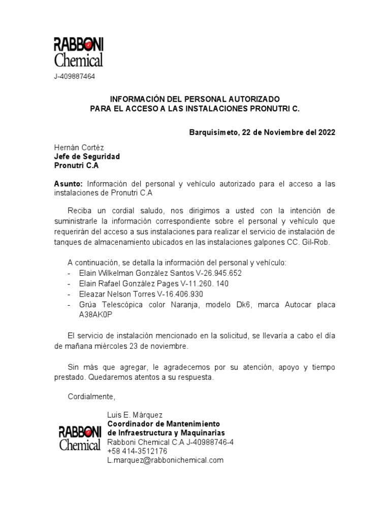 Información Del Personal Autorizado | PDF