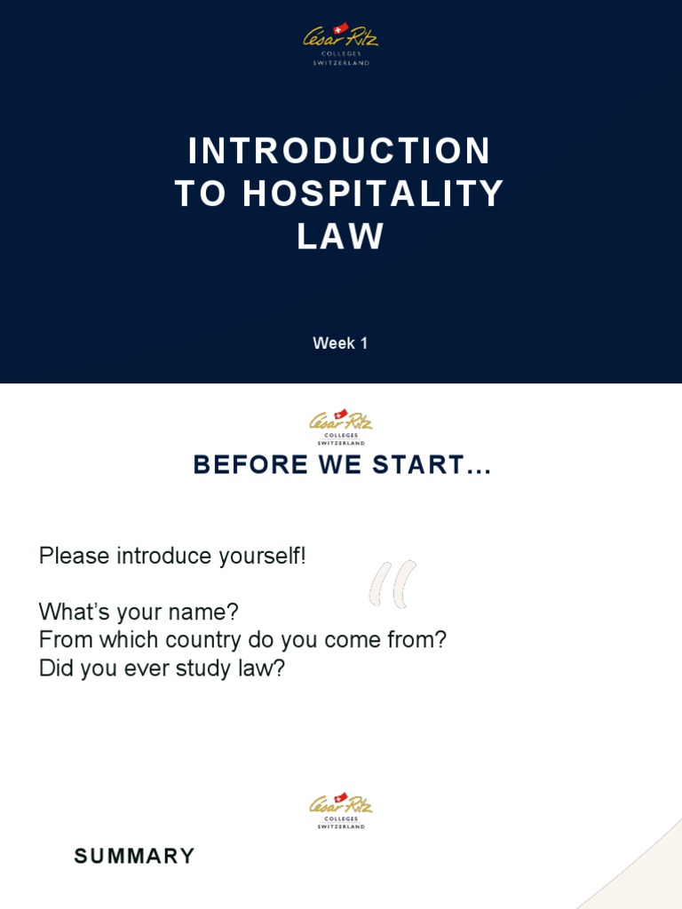 To Hospitality LAW: Week 1 | PDF | Case Law | Common Law