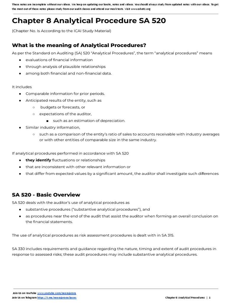 Understanding SA 520 Analytical Procedures | PDF | Audit | Financial Audit