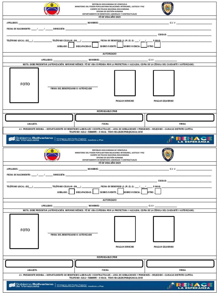 Formato de Fe de Vida 2023 en Venezuela | PDF | Gobierno | Venezuela