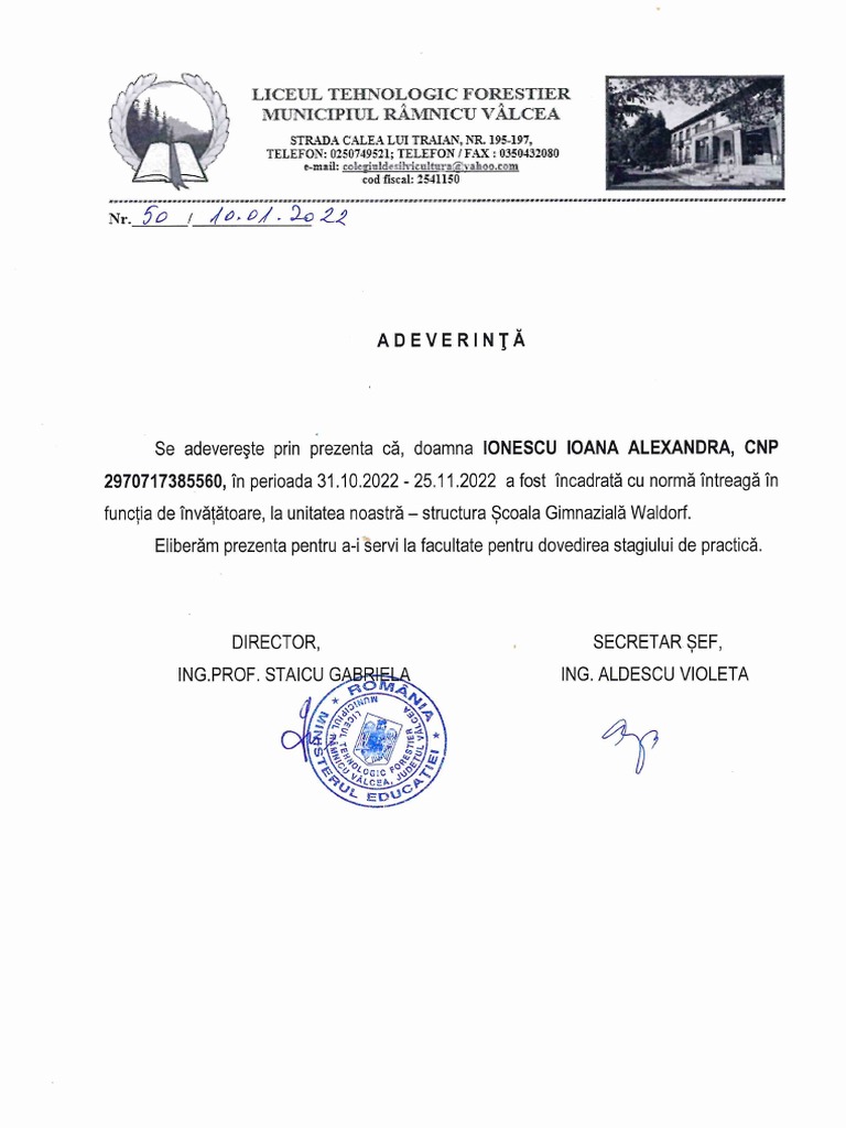 Adeverinta Waldorf Ioana | PDF