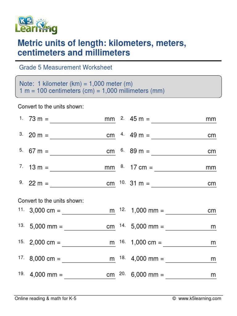 Grade 5 Metric Units Length KM M CM MM A | PDF