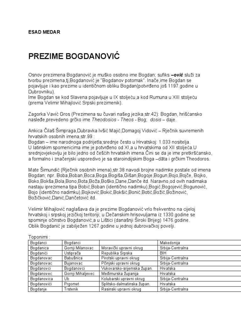 Prezime Bogdanović | PDF