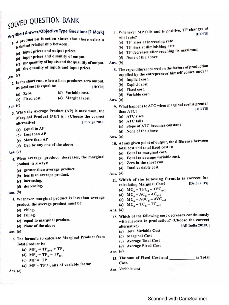 MCQs of Production Function | PDF