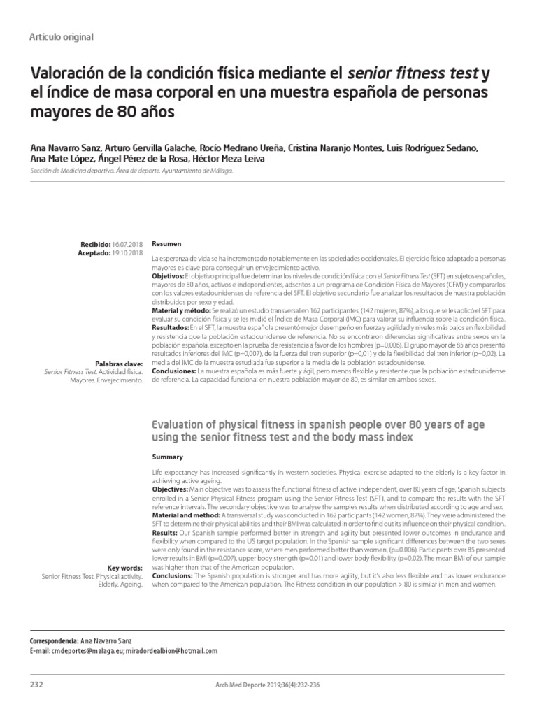 Valoración de La Condición Física Mediante El Senior Fitness Test | PDF ...